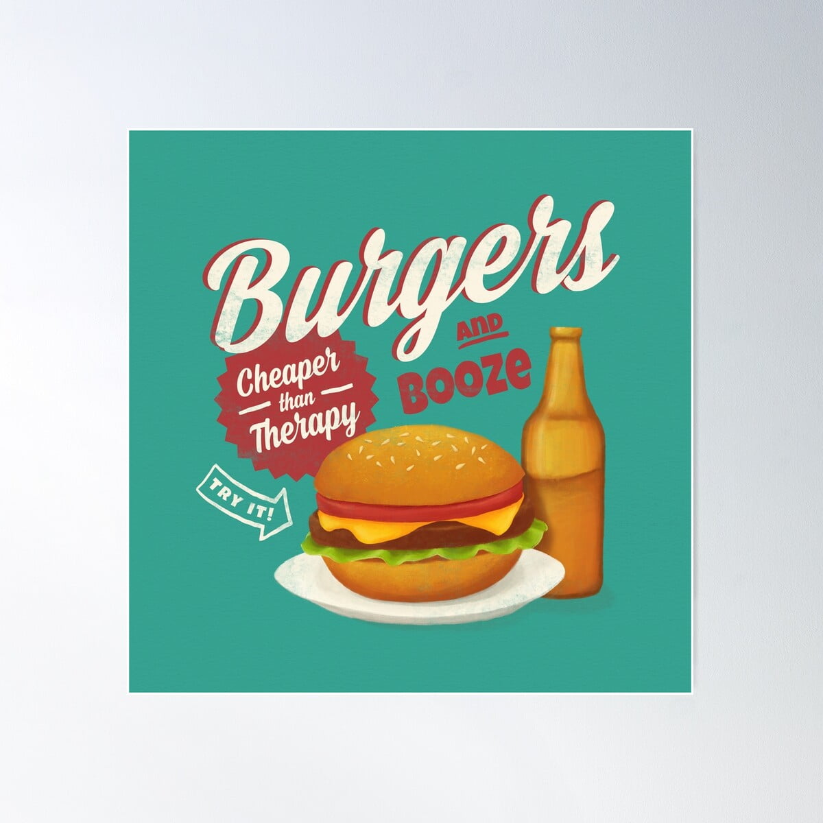 Burgers And Booze Poster Wall Art, Modern Wall Decor For Living Room ...