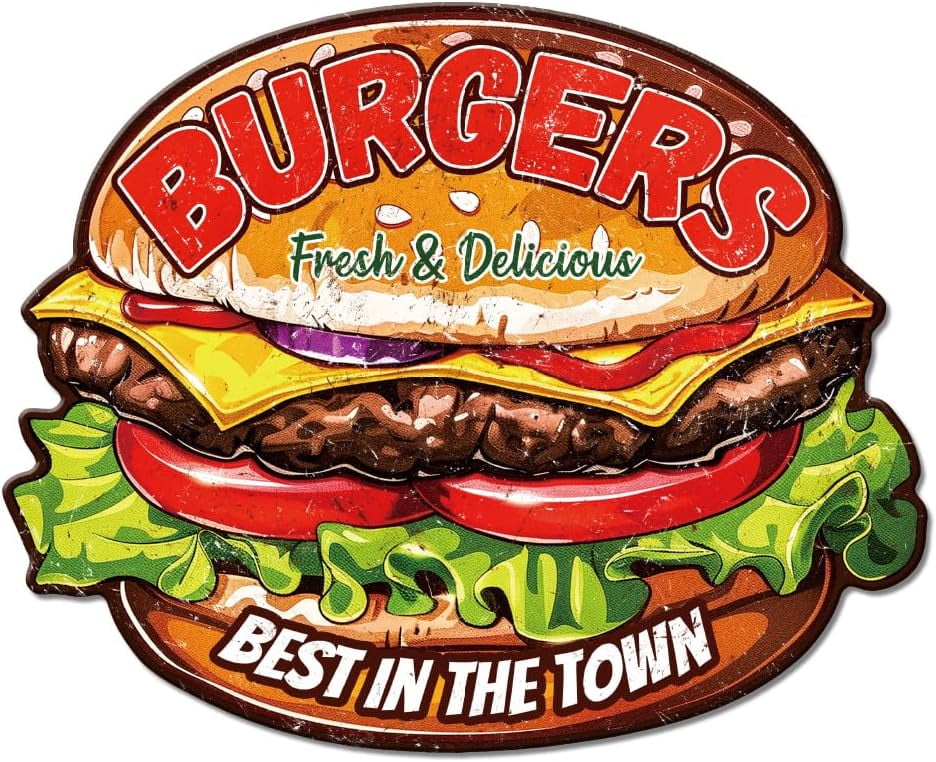 Burgers Best In The Town Vintage Metal Tin Sign Retro Food Plaque ...