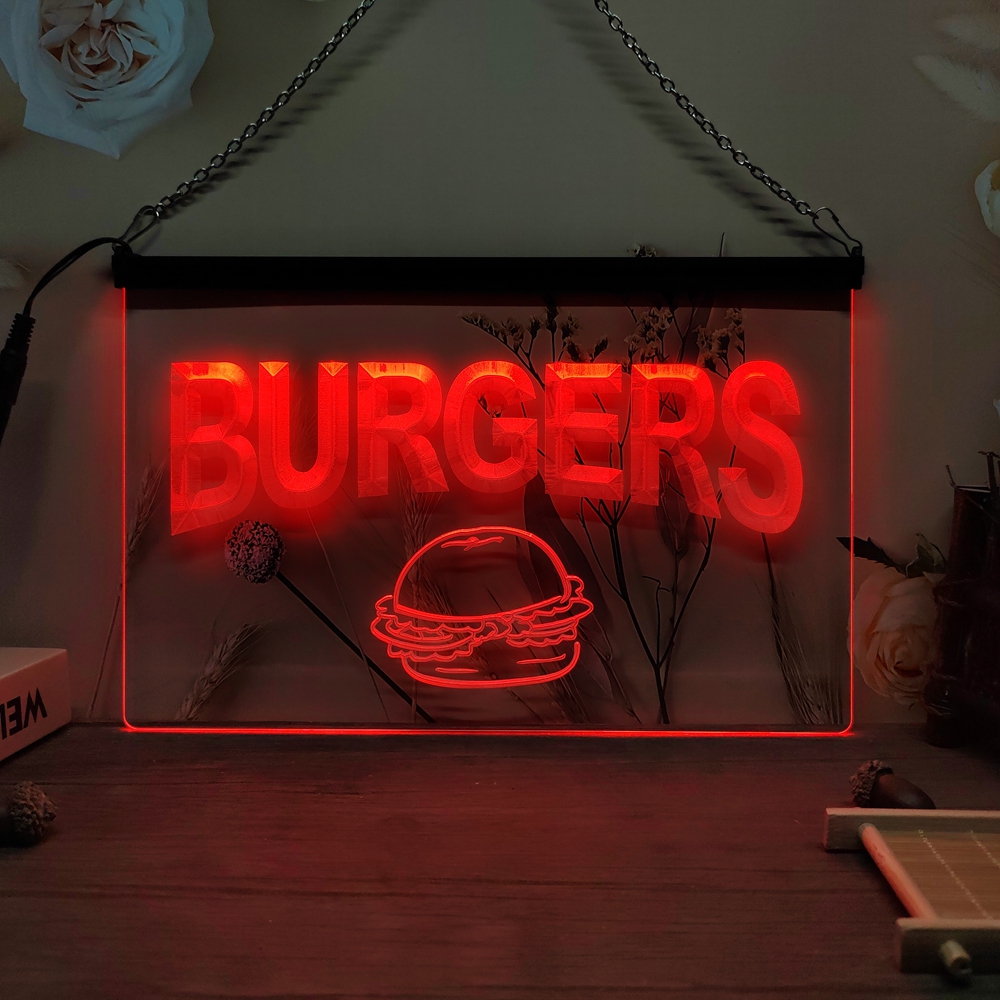 Burgers Cafe Vintage LED Neon Sign-Posters,3DCarving,Wall,Home,Room ...