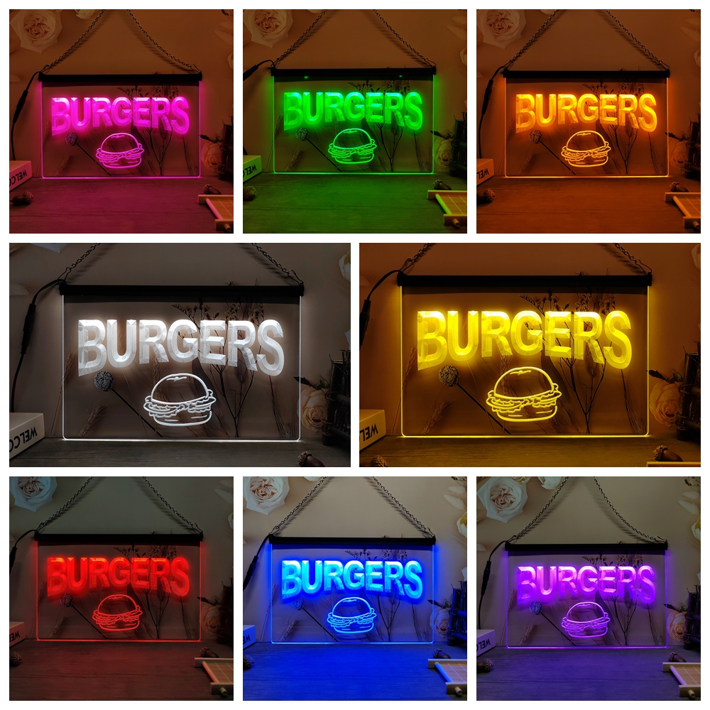 Burgers Cafe Vintage LED Neon Sign-Posters,3DCarving,Wall,Home,Room ...