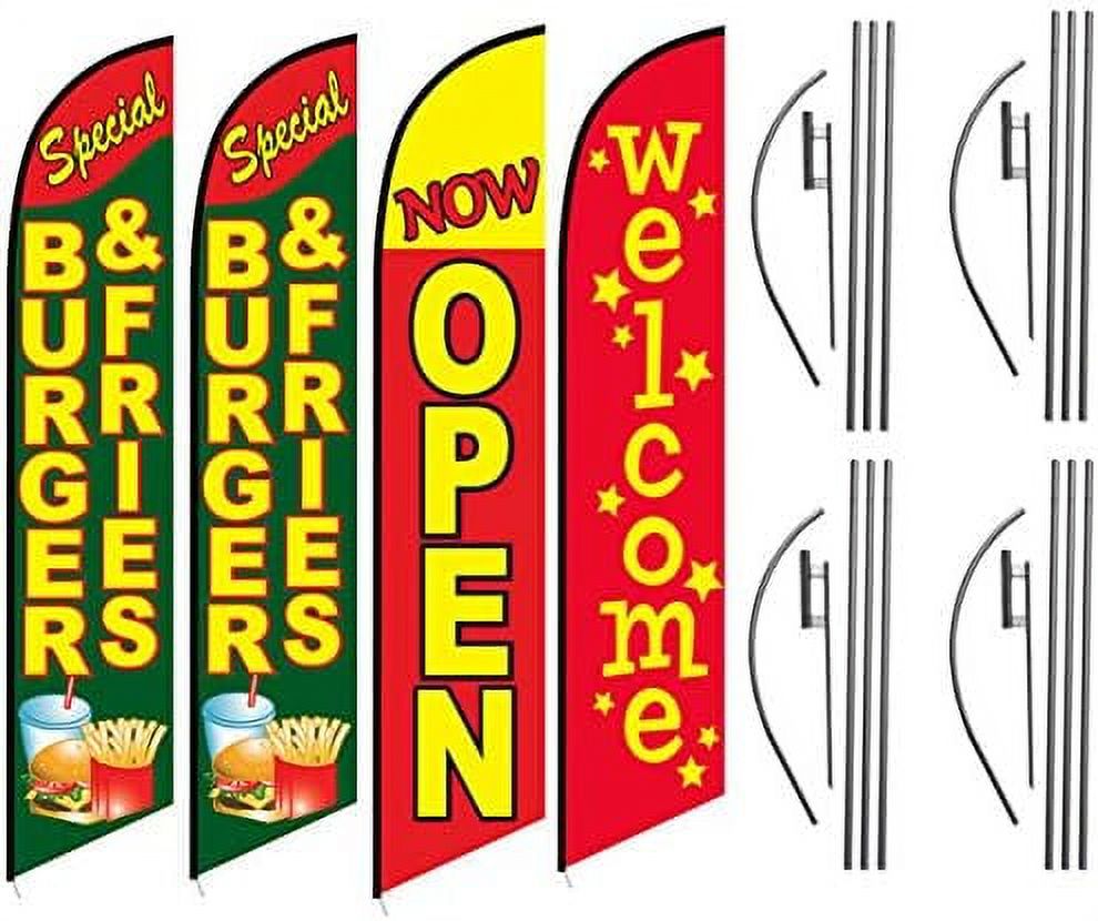 Burgers Fries Now Open Welcome Feather Flag Kit Package for Restaurants ...