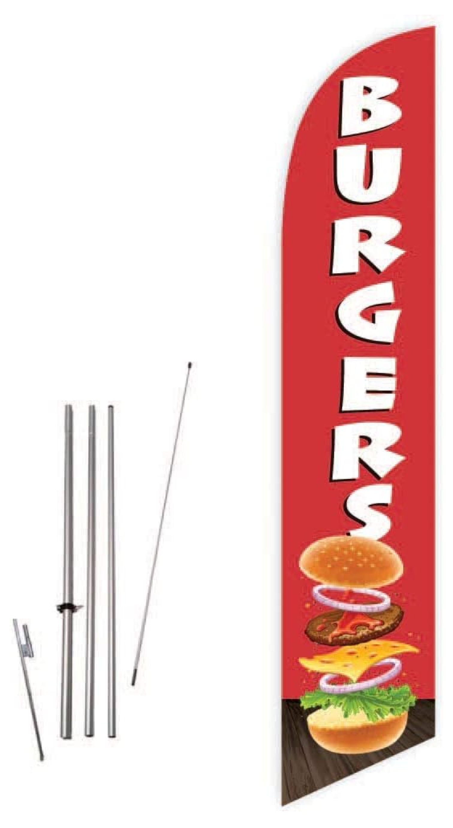 Burgers (Red) Flag with Complete 15ft Pole kit and Ground Spike ...