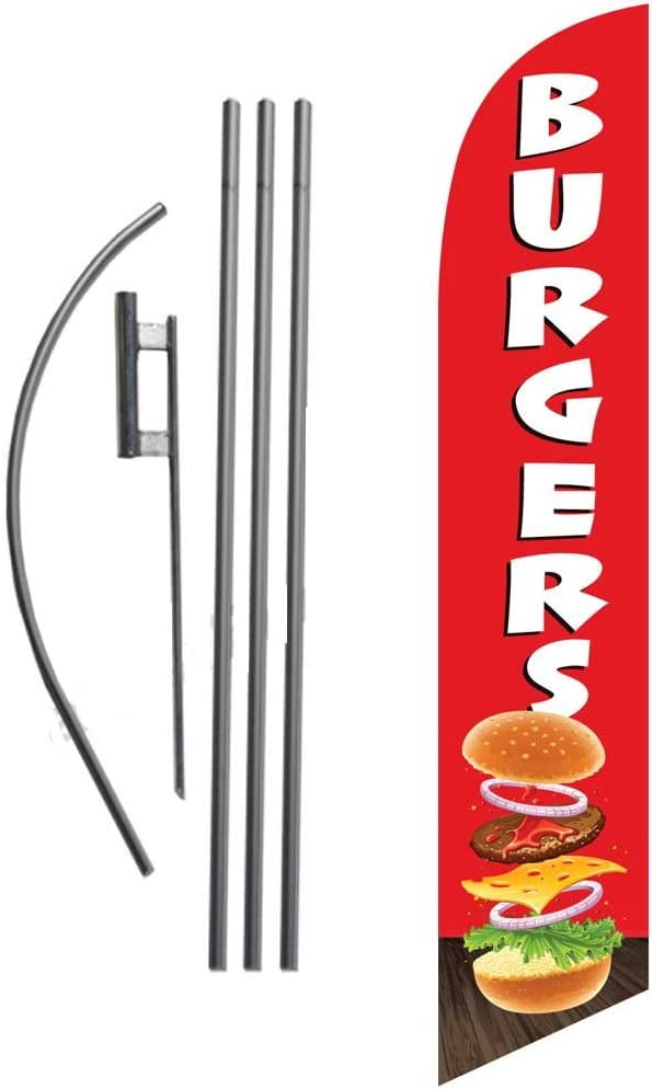 Burgers Restaurant Advertising Feather Banner Swooper Flag Sign with ...