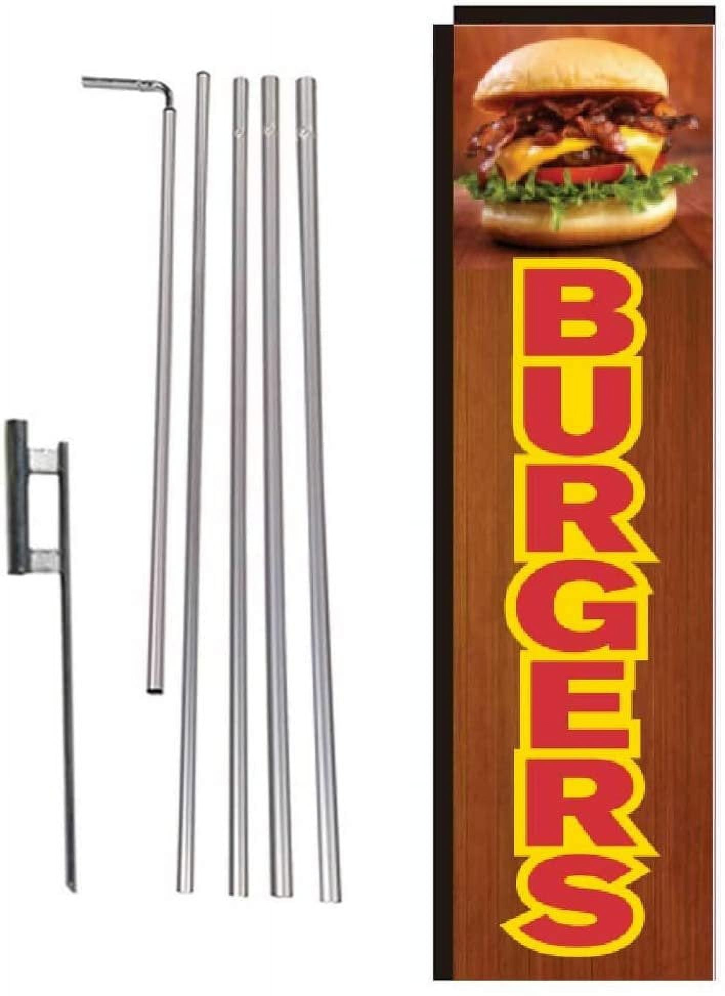 Burgers Restaurant Rectangle Feather Banner Flag Sign with Pole Kit and ...