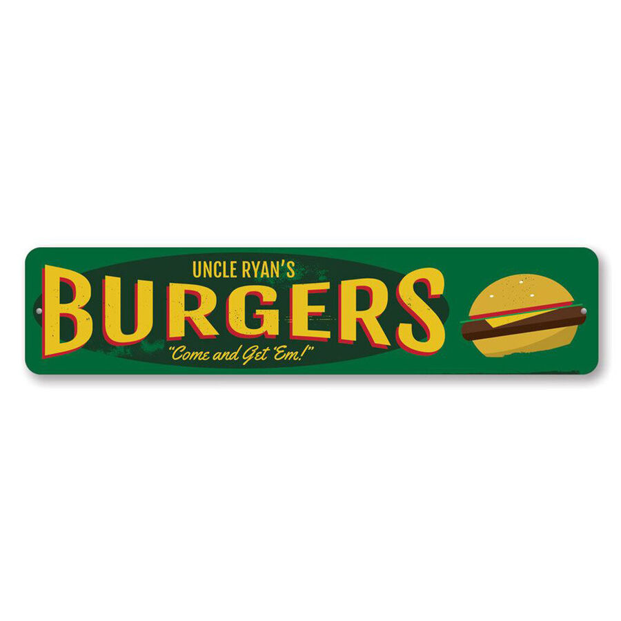 Burgers Sign Hamburgers Come & Get 'Em Metal Wall Decor Size: 4 x 16 ...