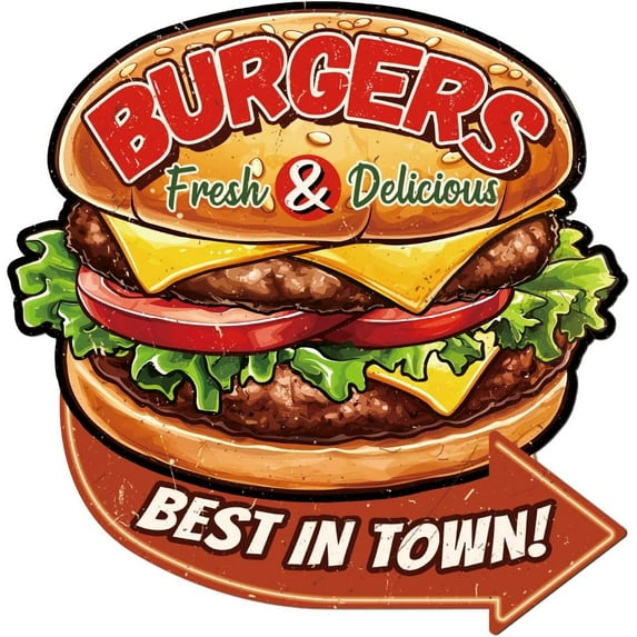 Burgers Vintage Metal Tin Signs Diner Burgers Decor Retro Sign Wall Art ...