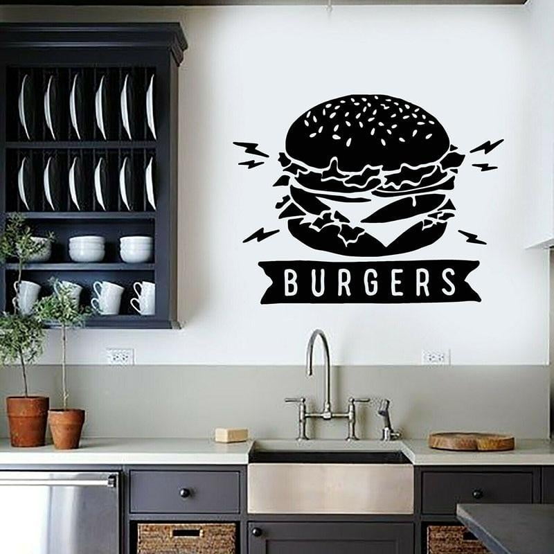 Burgers Wall Decal Fast Food Restaurant Dining Room Interior Decoration ...