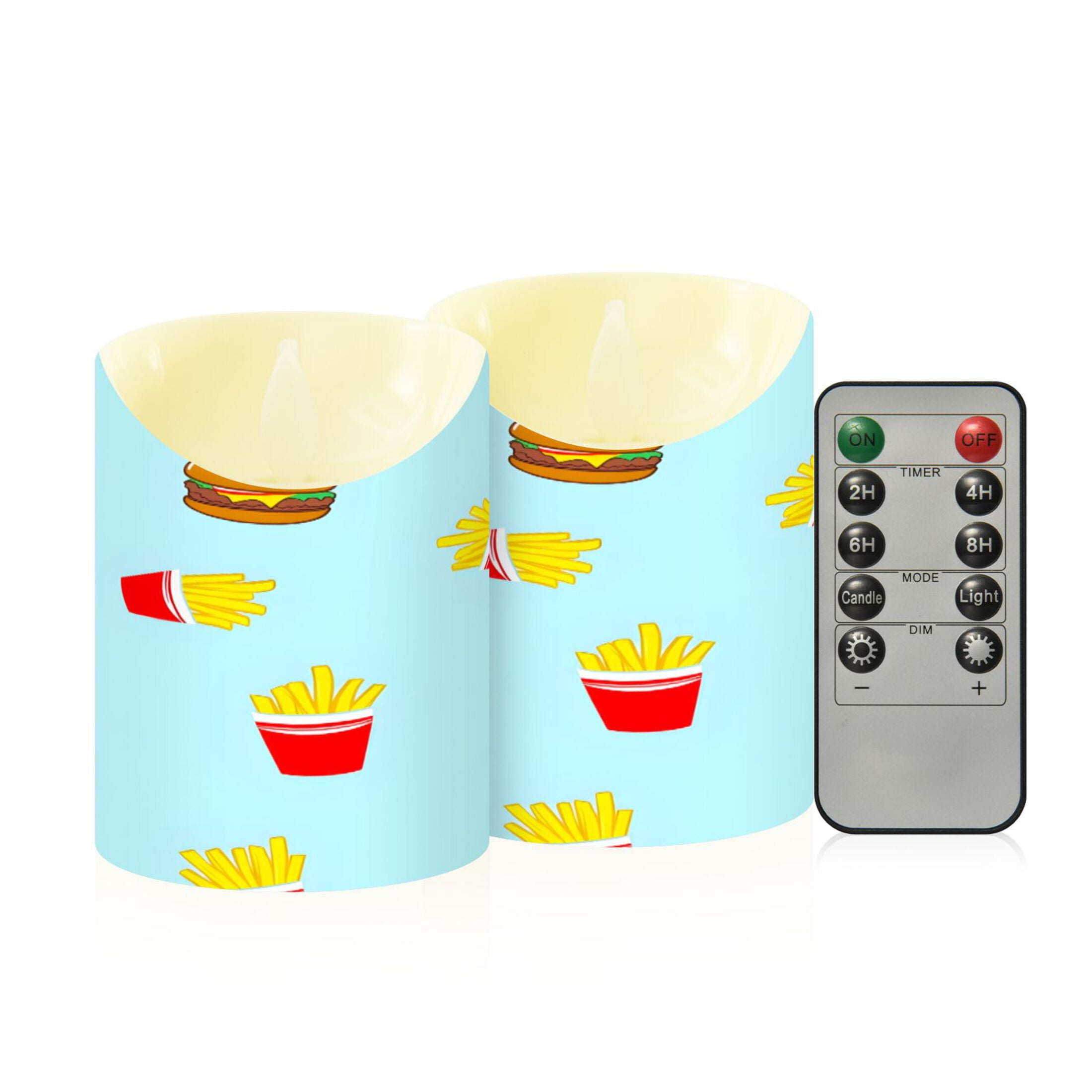 Burgers and Fries Flameless Candles 2 PCS with Remote Realistic Moving ...