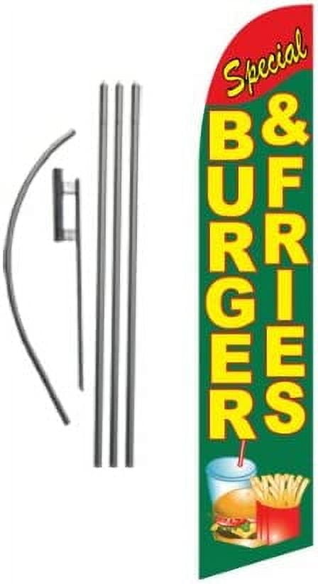 Burgers and Fries Restaurant Feather Banner Swooper Flag Set with 15 ...