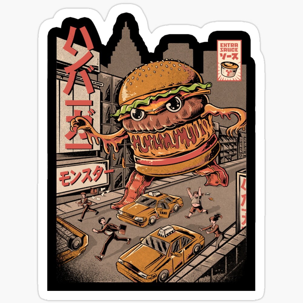 Burgerzilla Black Sticker Phone Decal Water Bottle Stickers Car Decals ...