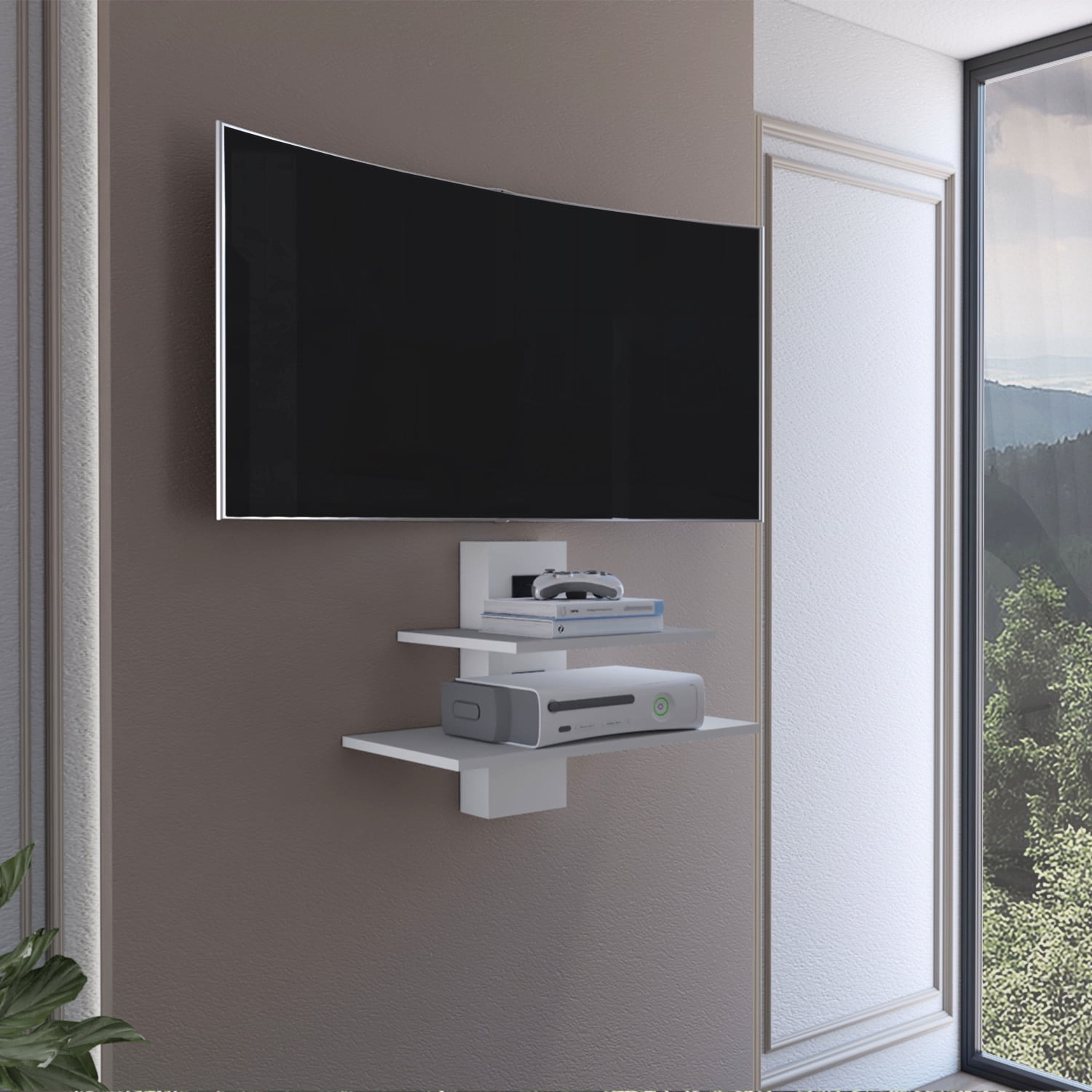 Burgos Floating Shelf, 2 Tier Wall Unit with Cable Management Modern ...