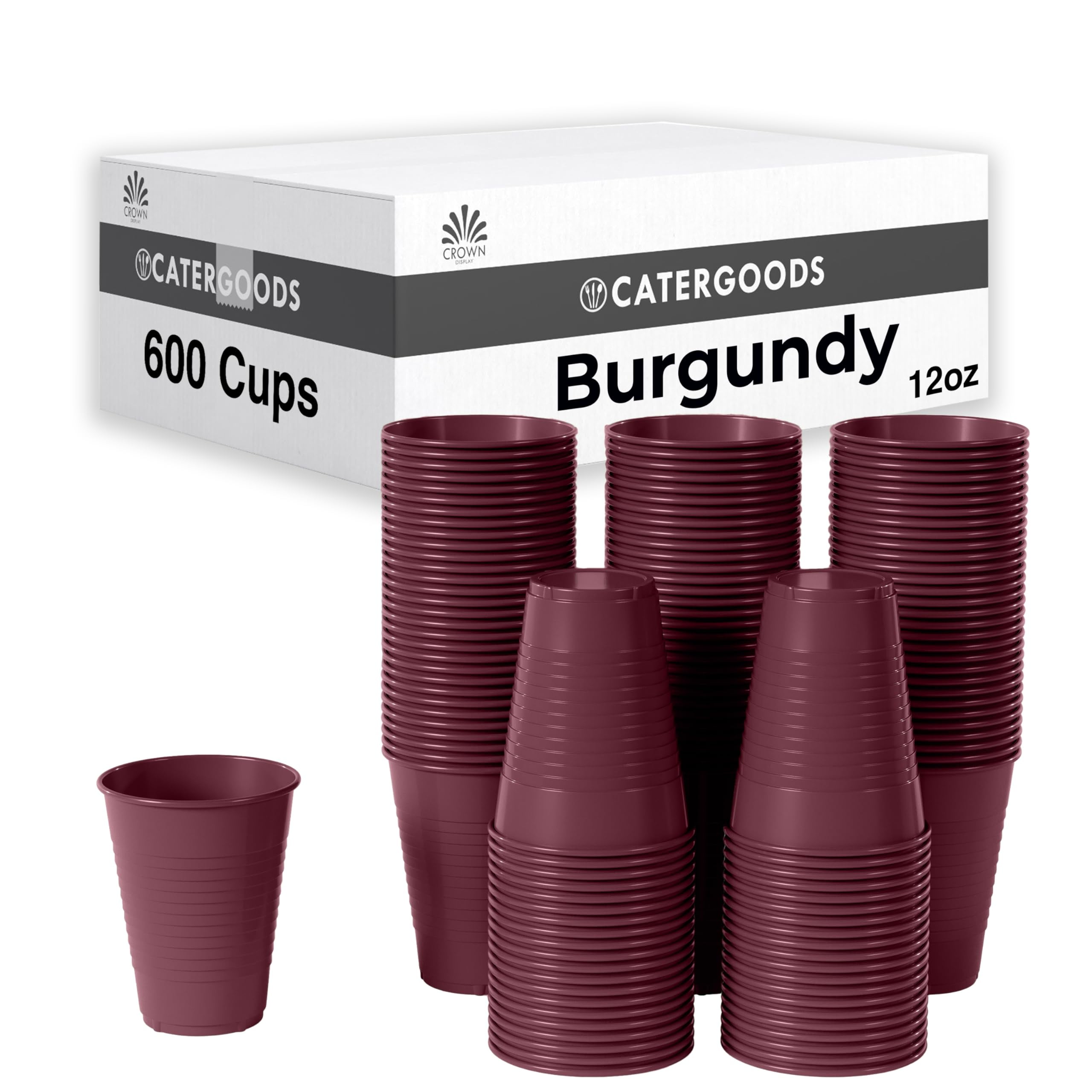 Burgundy 12 oz Disposable Plastic Cups 600 Count, BPA-Free Catering ...
