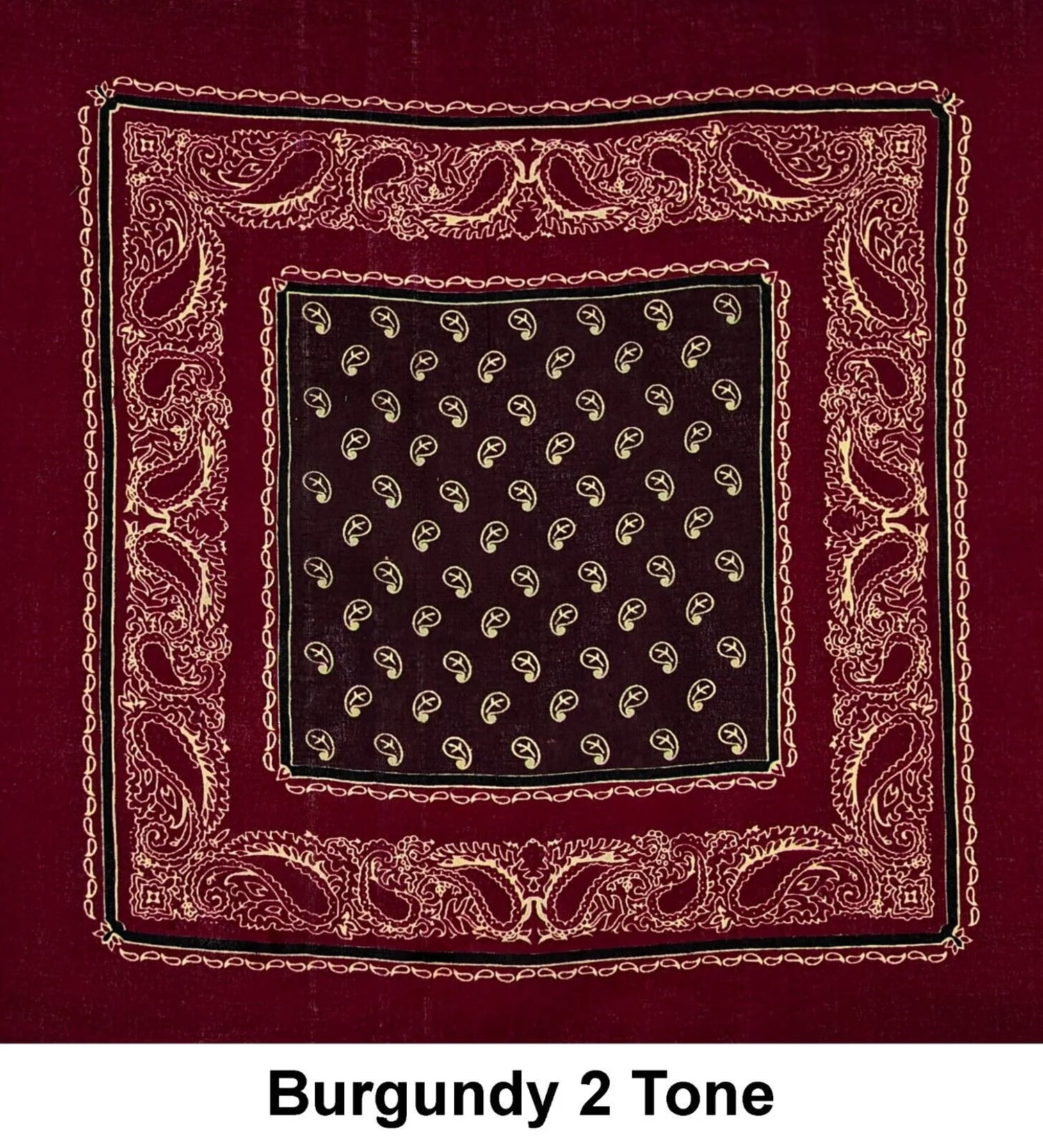 Burgundy 2 Tone Paisley Design Print Cotton Bandana (22 inches x 22 ...