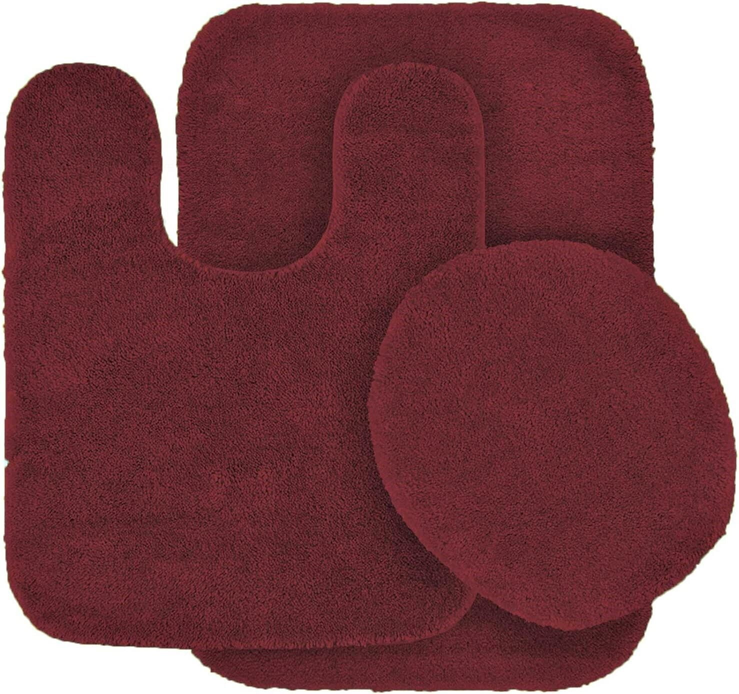 Burgundy 3-Piece Chenille Bathroom Rug Set with Contour and Toilet Lid ...