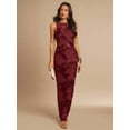 Burgundy 3D Floral Embroidered Sleeveless High Neck Fitted Maxi Dress ...