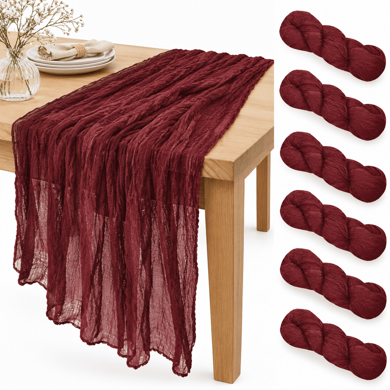 Burgundy 6 Pack Cheesecloth Gauze Table Runners for Wedding Holiday ...