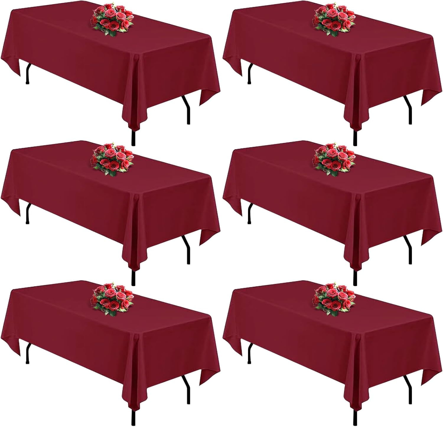 Burgundy 6 Pack Polyester Table Cloth 60 x 102 Inch, Rectangle ...
