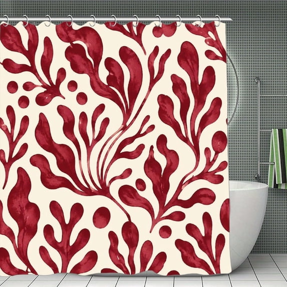 Burgundy Abstract Floral Pattern Print Shower Curtain,Cloth Fabric ...