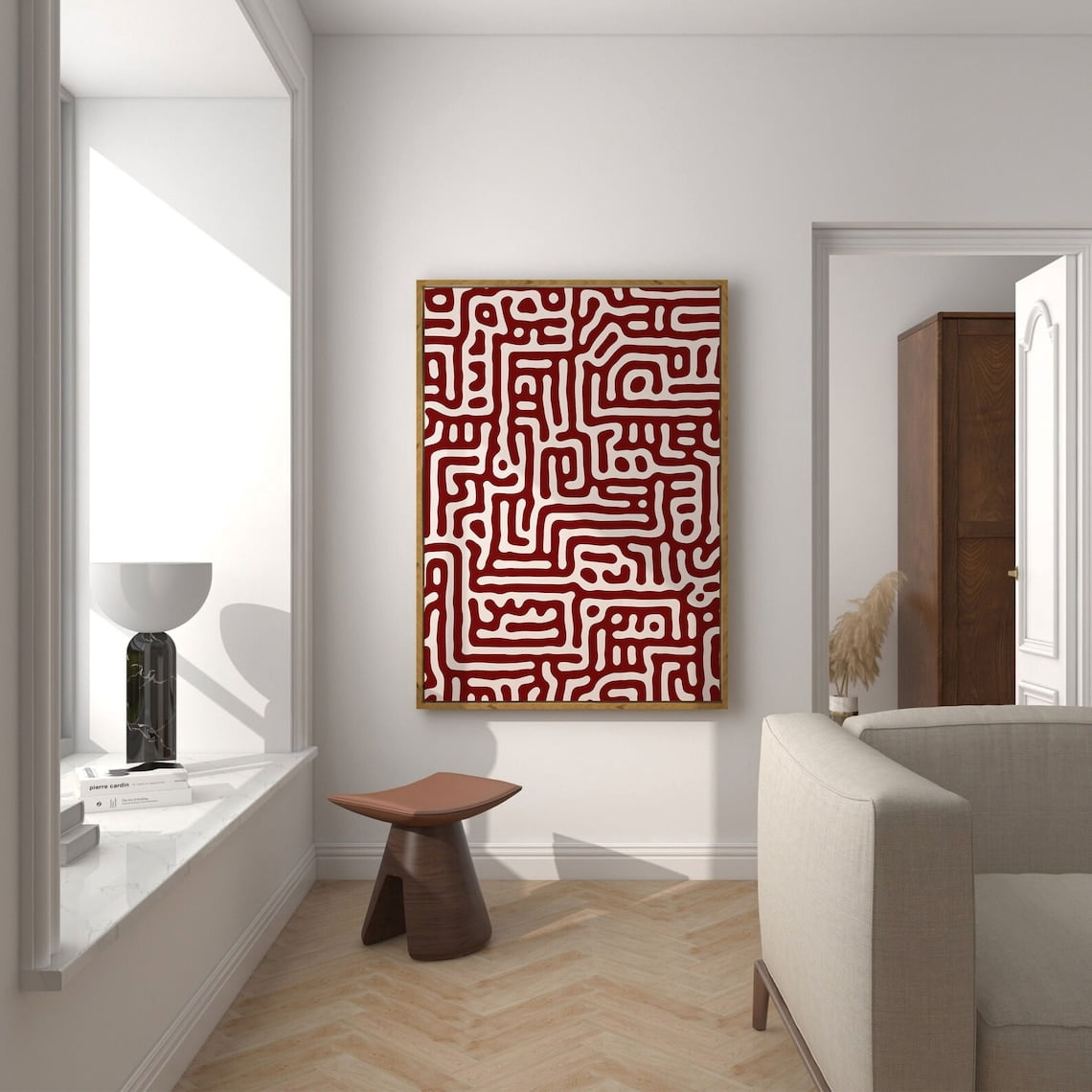 Burgundy Abstract Wall Art, Burgundy Mid Century Modern Decor, Burgundy ...
