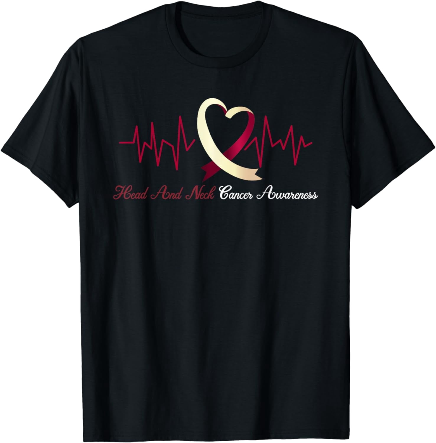 Burgundy And Ivory Ribbon Head And Neck Cancer Awareness T-Shirt ...