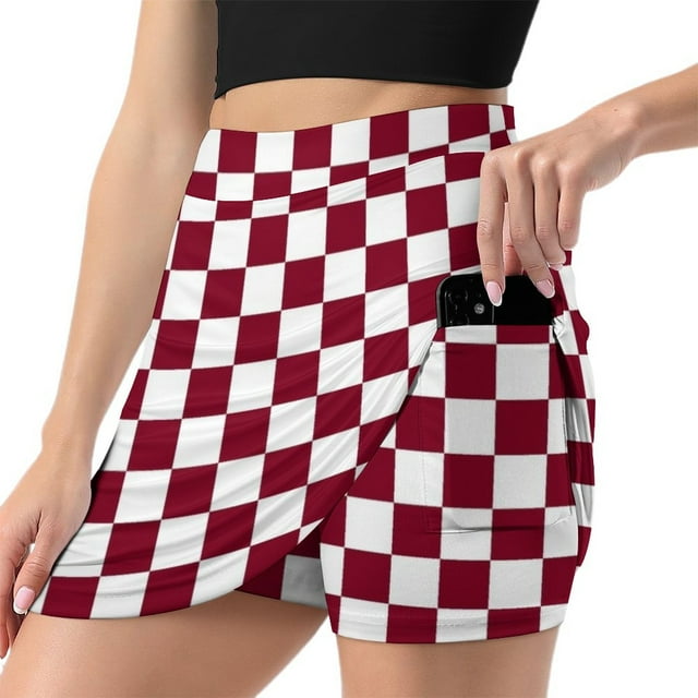 Burgundy And White Checkerboard Pattern Light proof trouser skirt ...