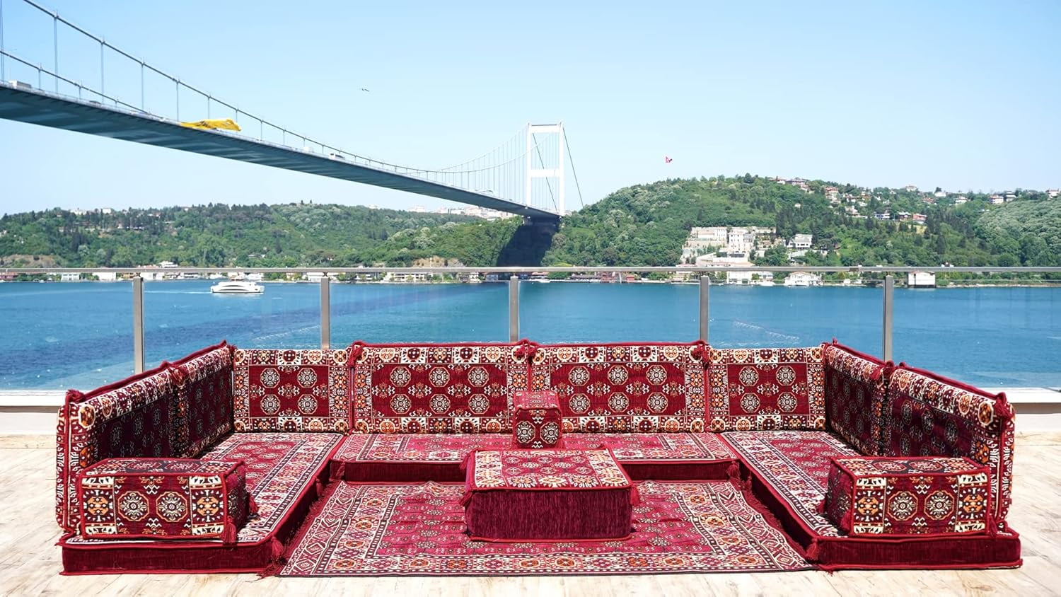 Burgundy Arabic Floor Pillows, Sleeper Sofa, Diwan Sofa, Turkish Sofa ...