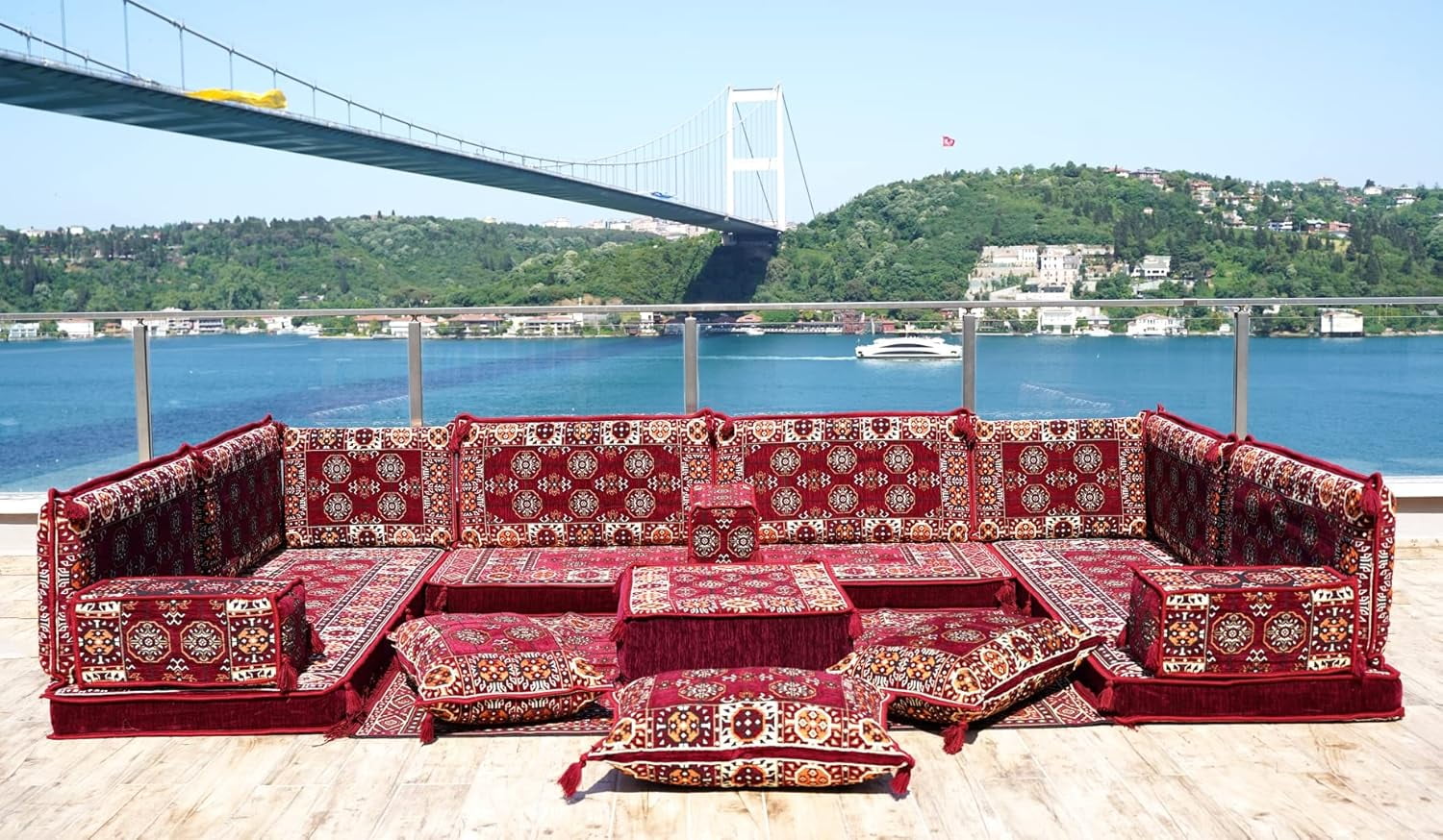 Burgundy Arabic Floor Pillows, Sleeper Sofa, Diwan Sofa, Turkish Sofa ...