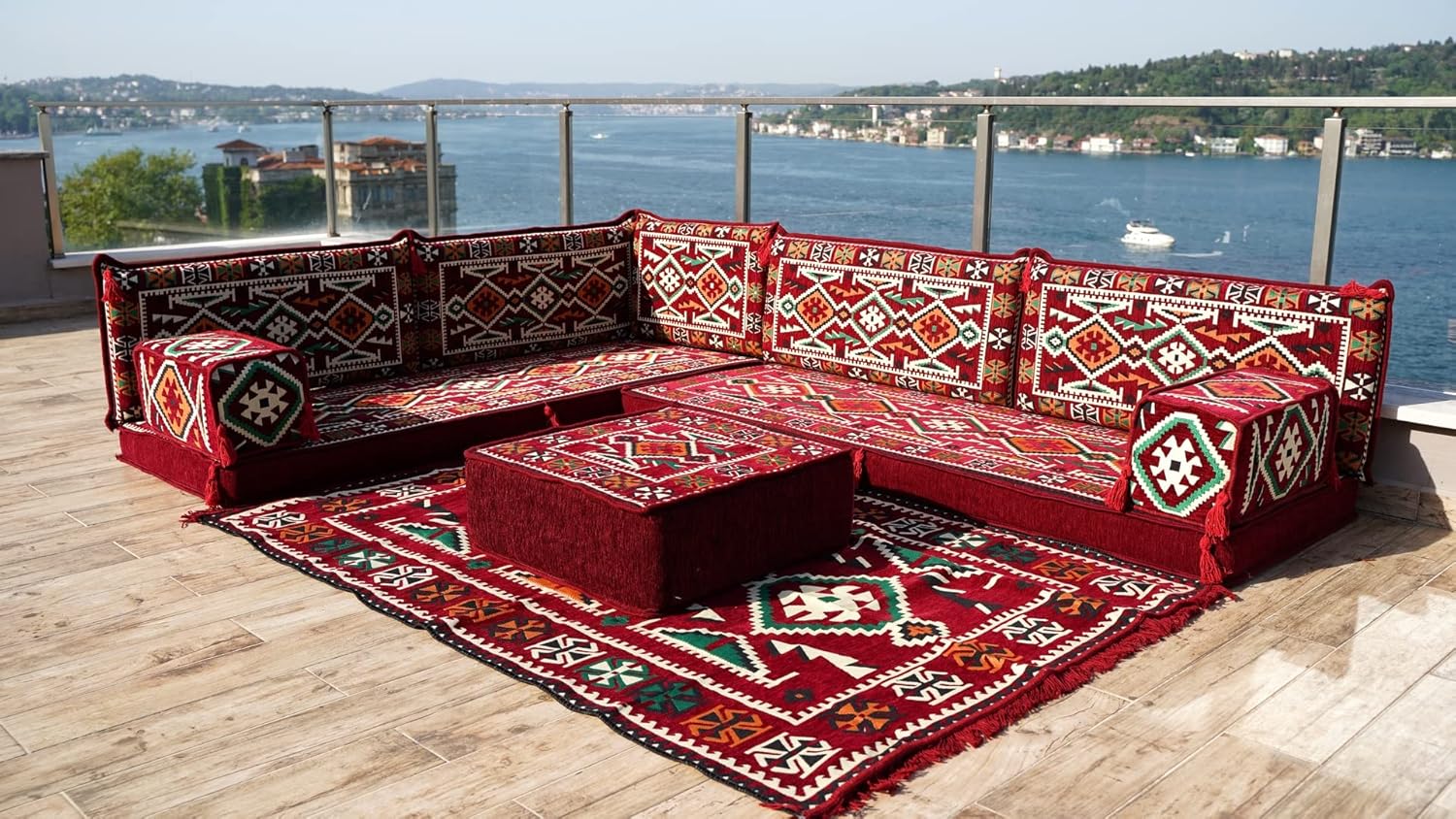 Burgundy Arabic Floor Seating, Arabic Majlis, Floor Cushion Seating for ...