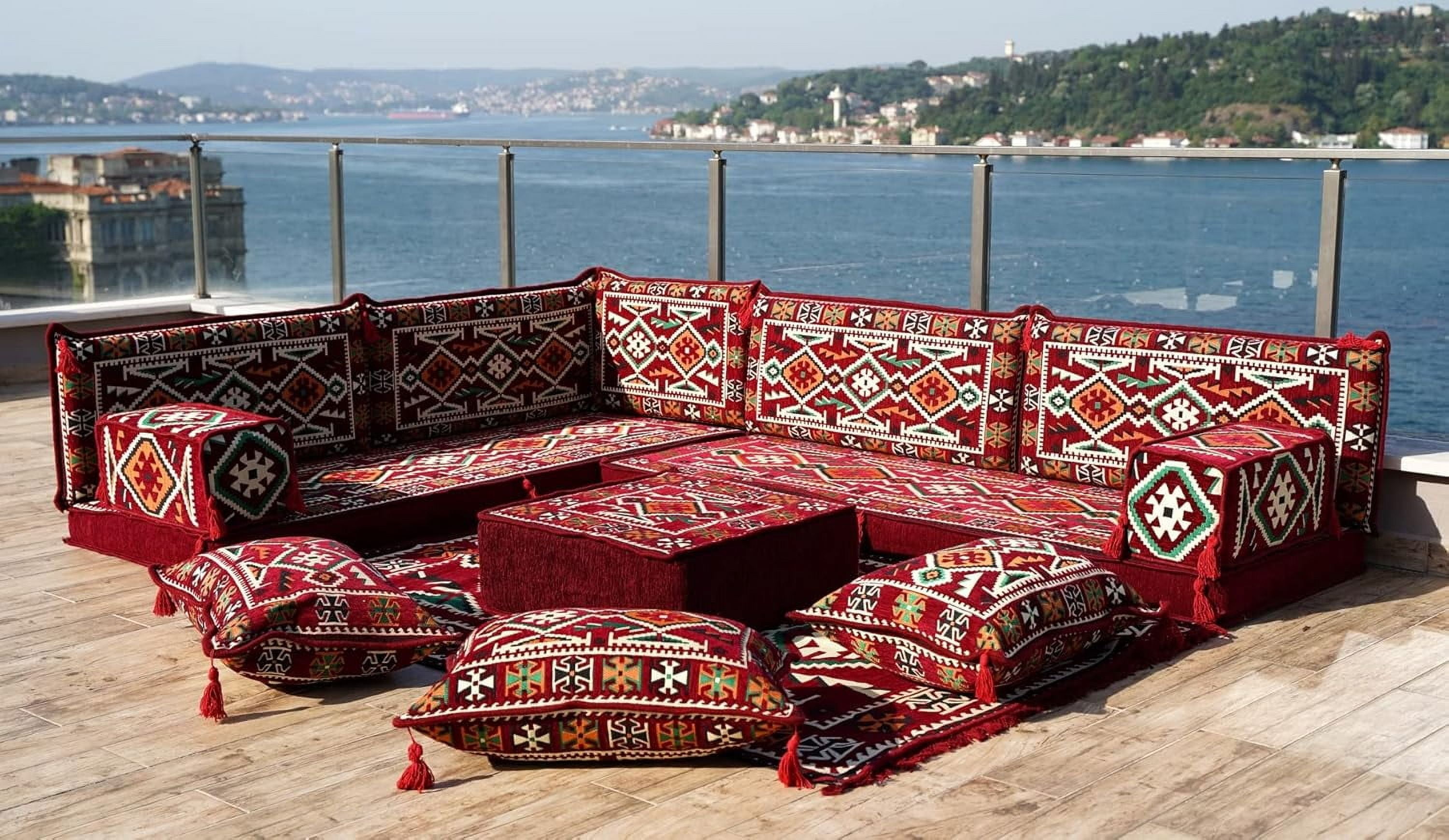 Burgundy Arabic Floor Seating, Arabic Majlis, Floor Cushion Seating for ...