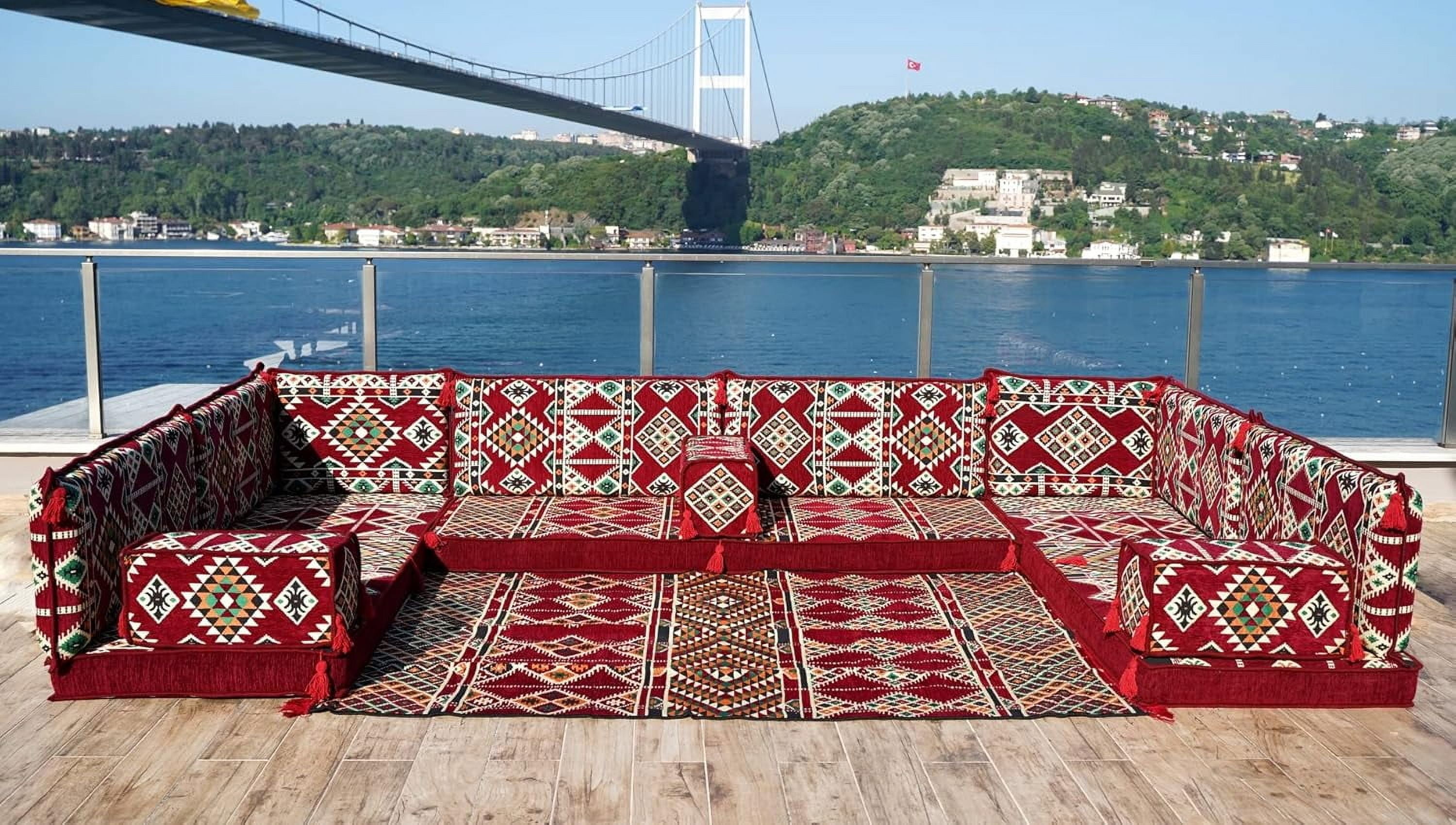 Burgundy Arabic Floor Seating, Arabic Majlis, Floor Cushion Seating for ...