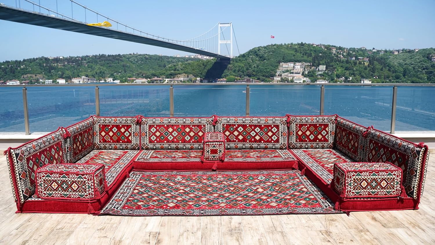 Burgundy Arabic Floor Seating, Floor Cushion Seating for Adults, Futon ...