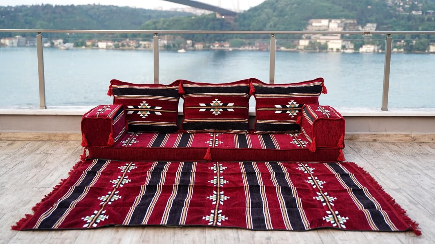 Burgundy Arabic Floor Sofa Set, Turkish Sofa, Sleeper Sofa, Floor ...