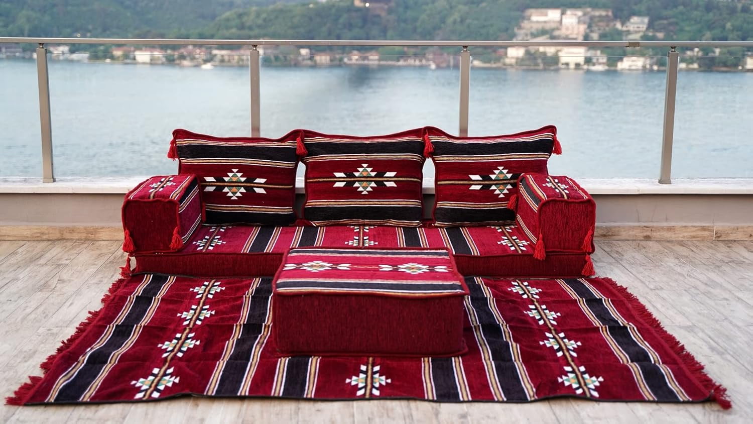Burgundy Arabic Floor Sofa Set, Turkish Sofa, Sleeper Sofa, Floor ...
