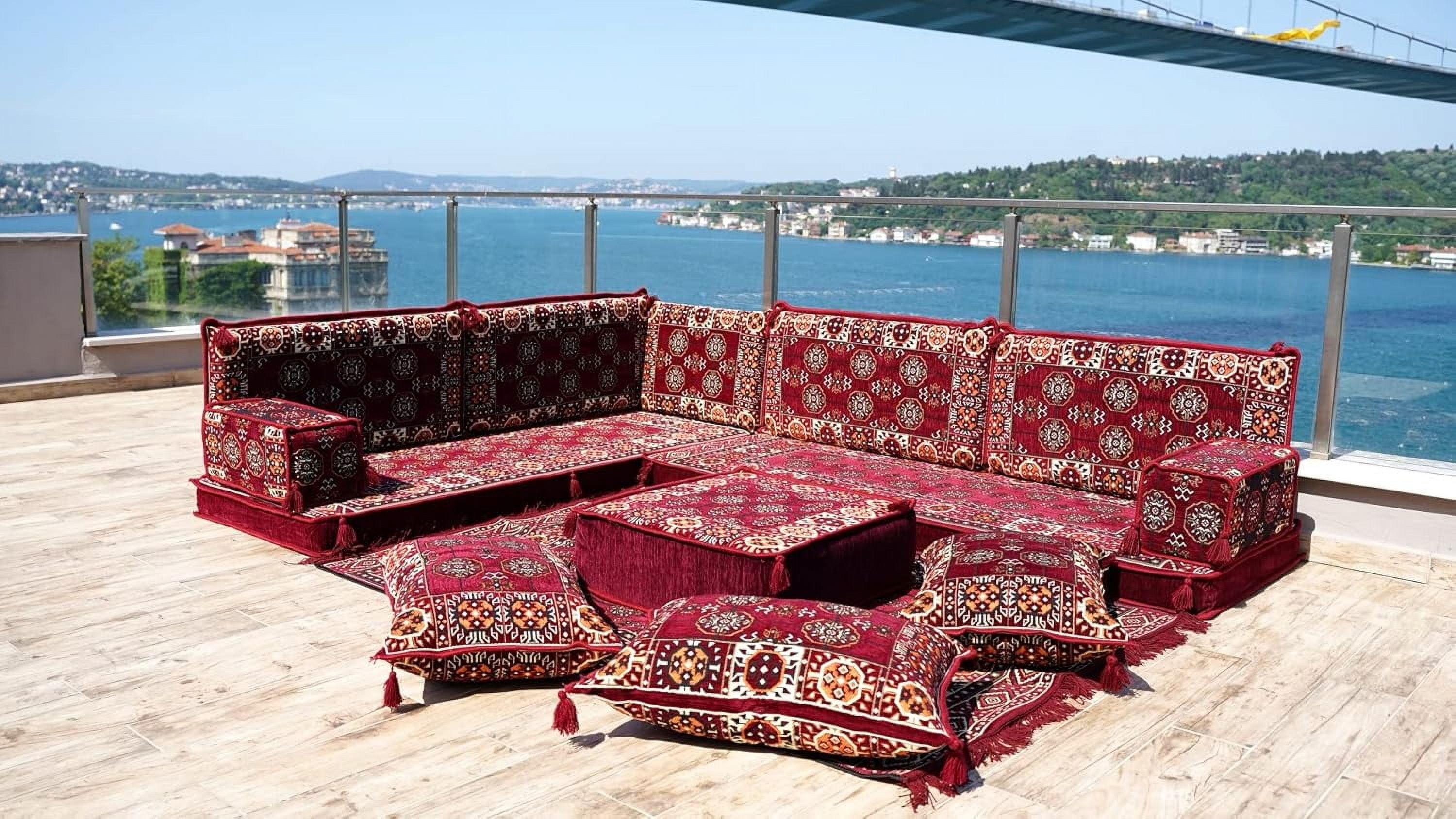 Burgundy Arabic Majlis Seating Set, Floor Cushions, Turkish Sofa Set, U ...