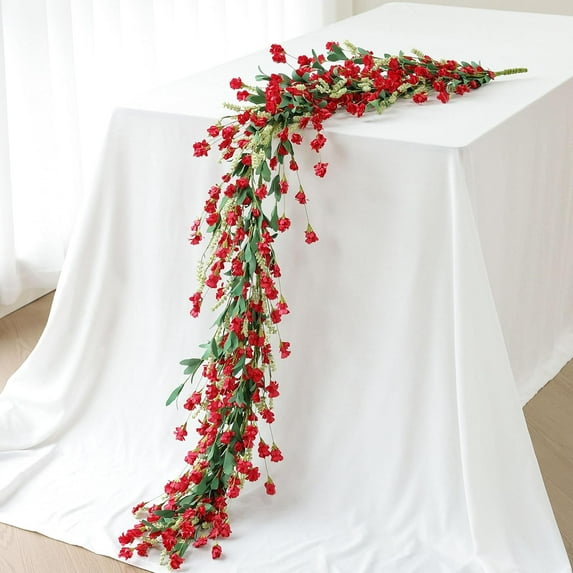 Burgundy Artificial Flower Garland 6FT Fake Wildflower Floral Garland Hanging Vines Spring ...