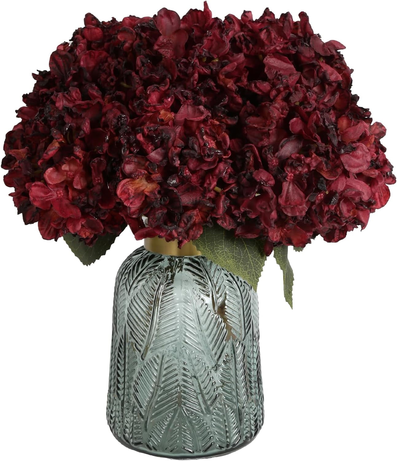 Burgundy Artificial Hydrangea Flowers, Heads White Silk Hydrangeas Fake ...