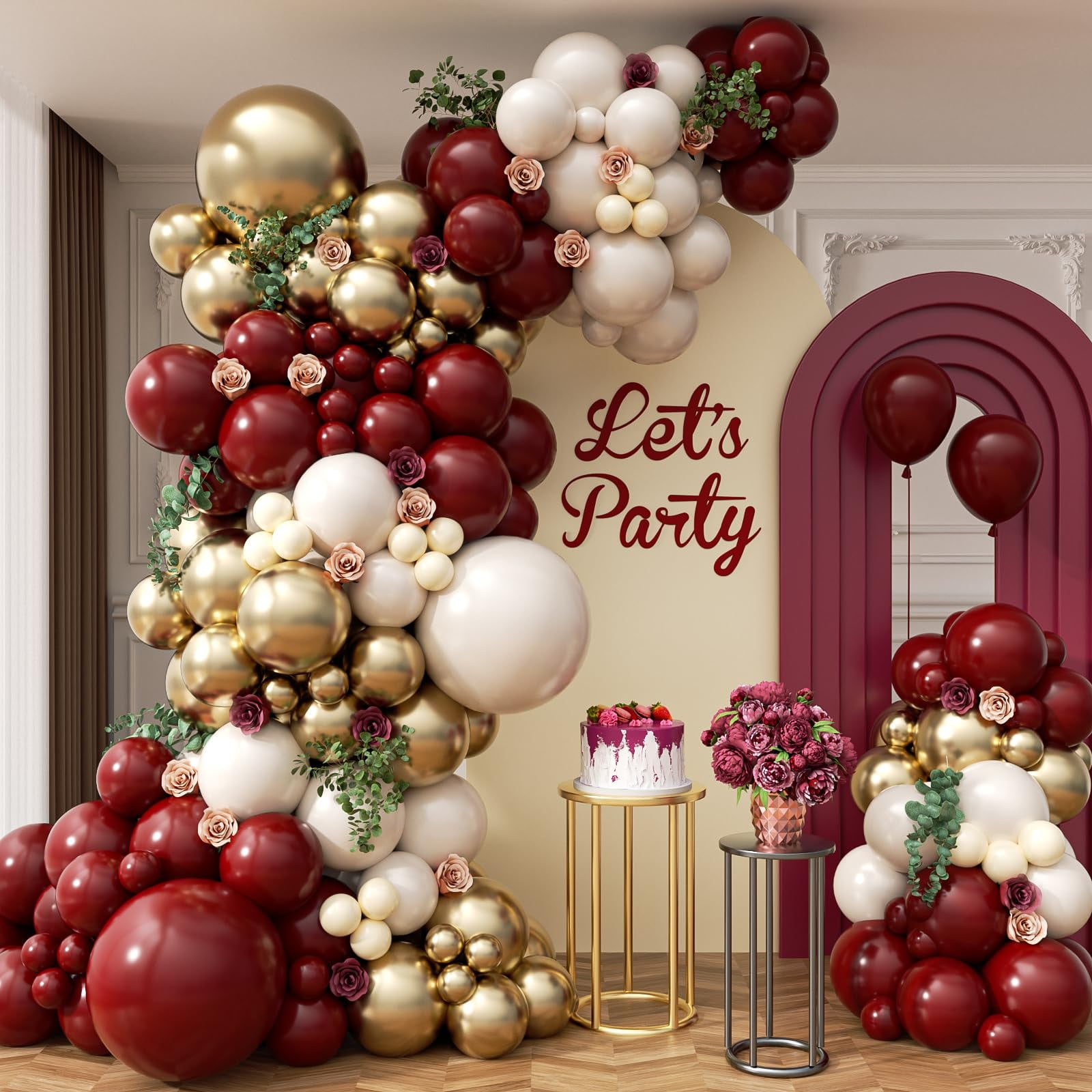 Burgundy Balloon Garland Arch Kit with KKS1 Burgundy Maroon Sand White ...