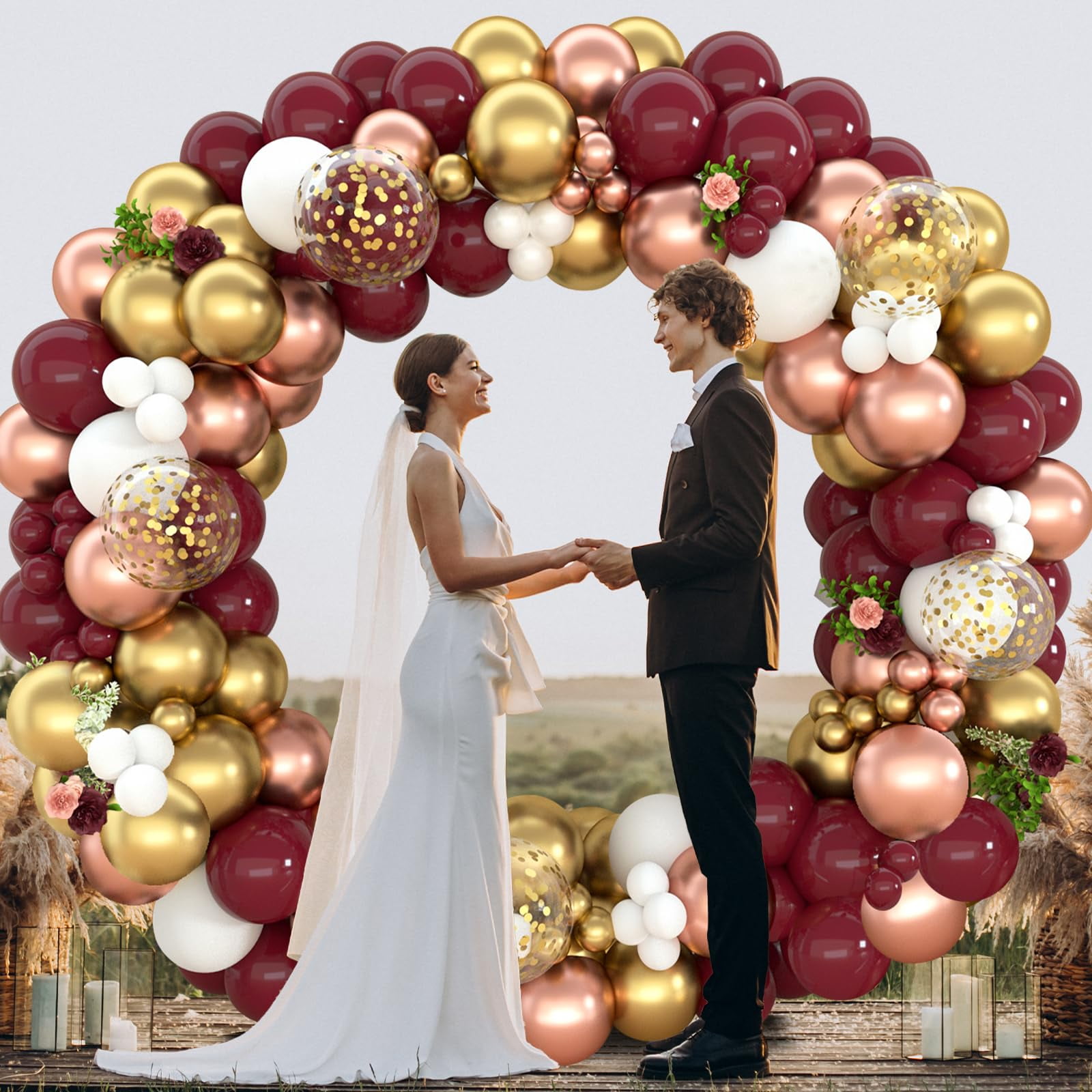 Burgundy Balloons Arch AJH3 kits with Metallic Rose Gold and White Balloons for Wedding ...