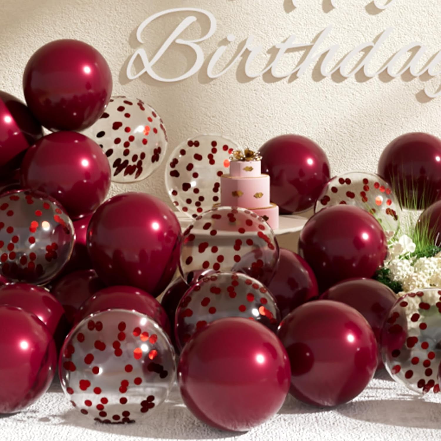 Burgundy Balloons and Confetti Set 47PCS Shiny Latex Helium Maroon ...