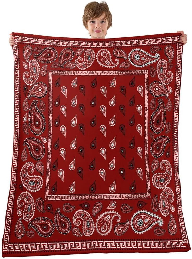 Burgundy Bandana Flannel Blanket Boho Paisley Bandanas Throw Blanket ...
