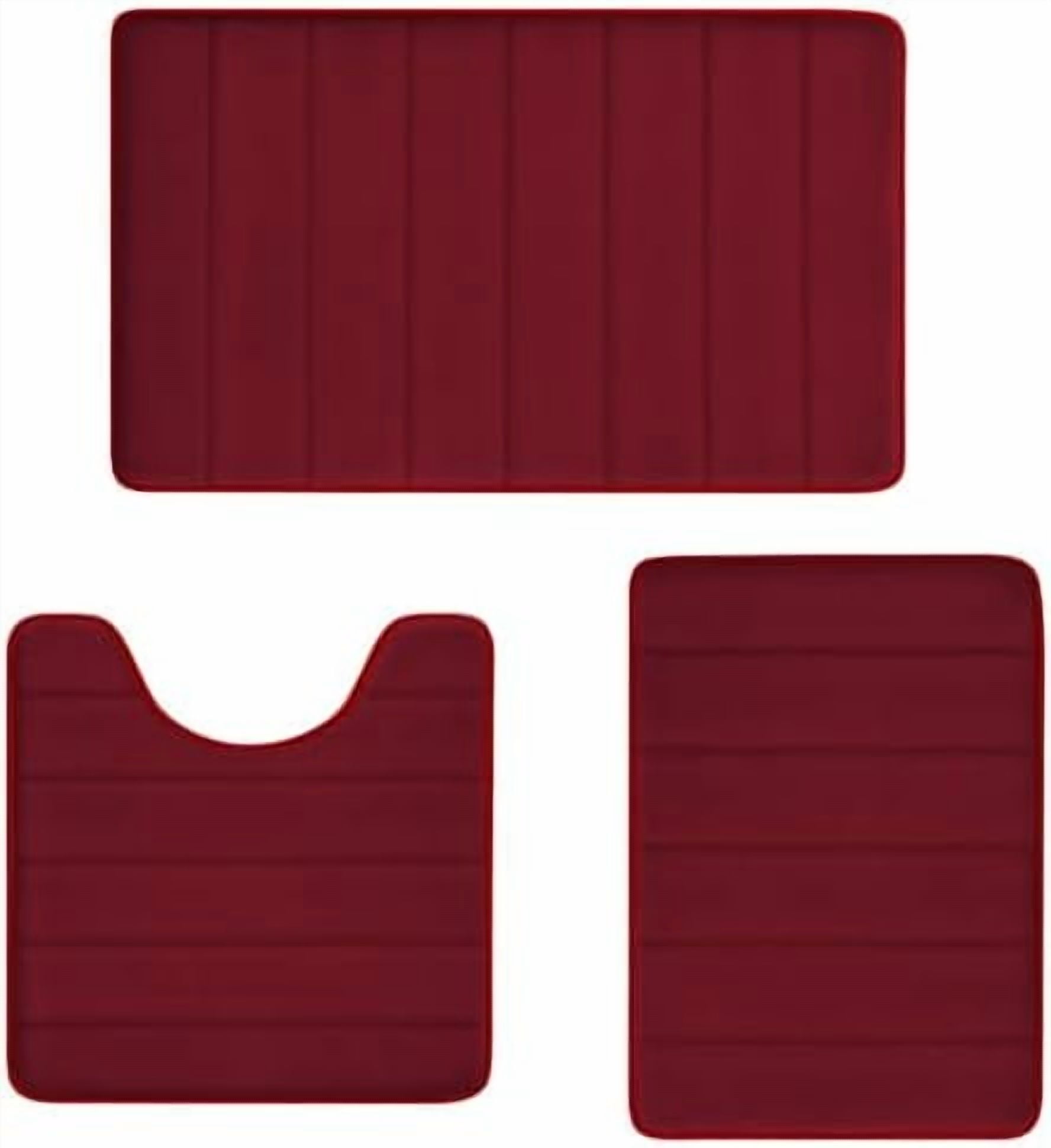 Burgundy Bathroom Rugs Sets 3 Piece Memory Foam Non Slip Bath Mats for ...