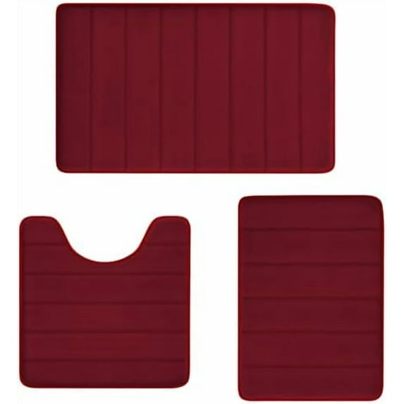 Burgundy Bathroom Rugs Sets 3 Piece Memory Foam Non Slip Bath Mats for ...
