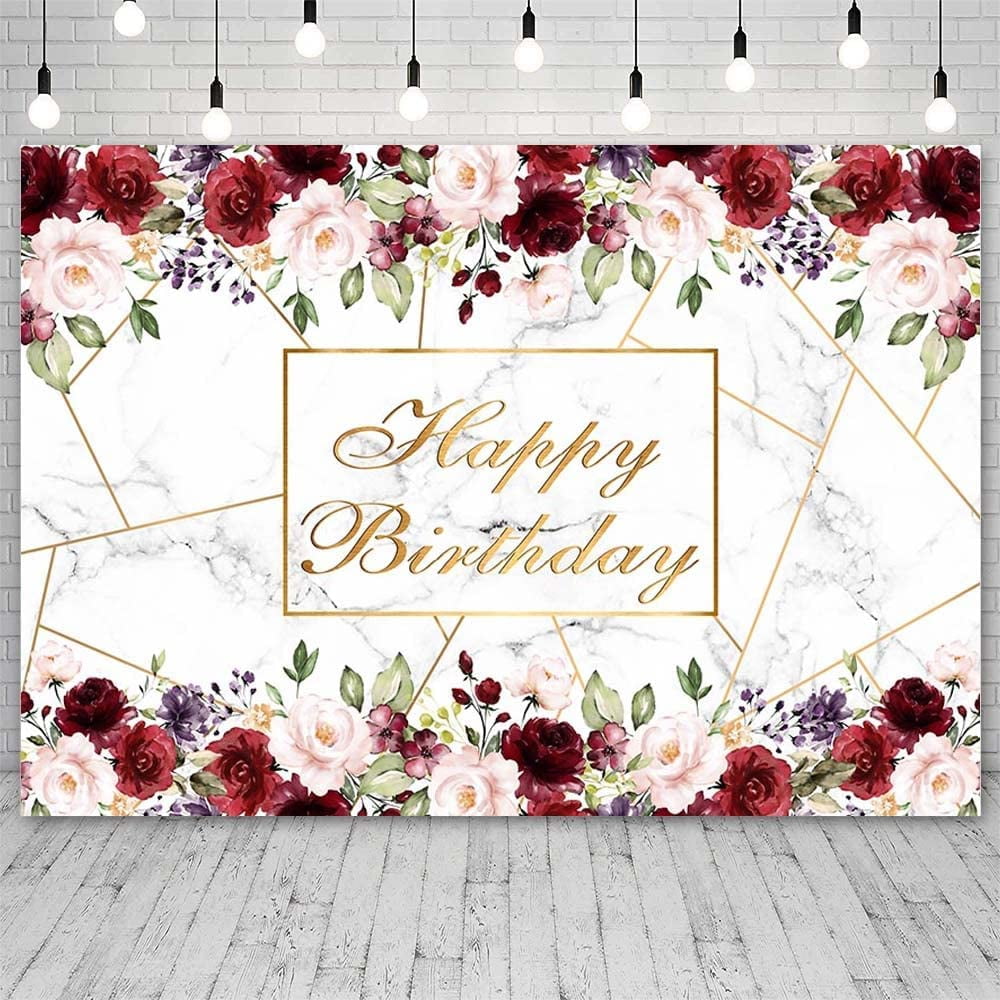 Burgundy Birthday Backdrop for Gril Pink and Burgundy Red Flowers ...