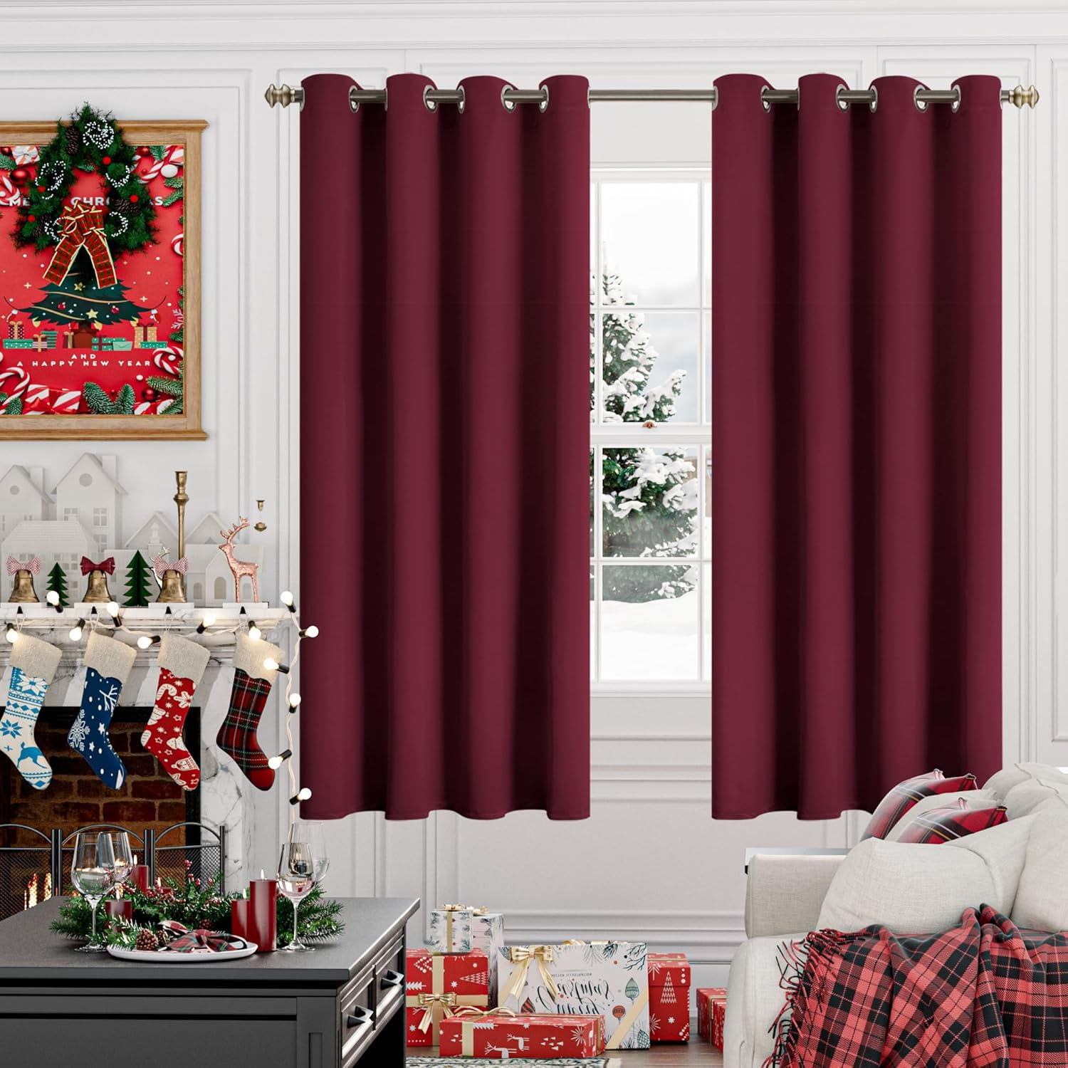 TRAHOO-Burgundy Blackout Curtains for Bedroom - Thermal Insulated with ...
