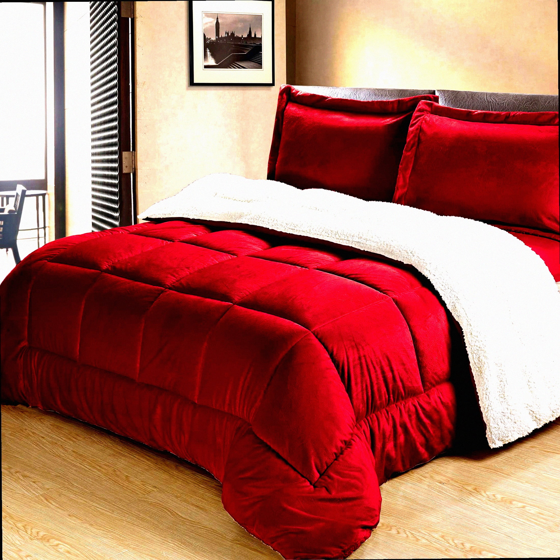 Burgundy Bliss Plush Sherpa Comforter Set - King Size Luxury Bedding ...