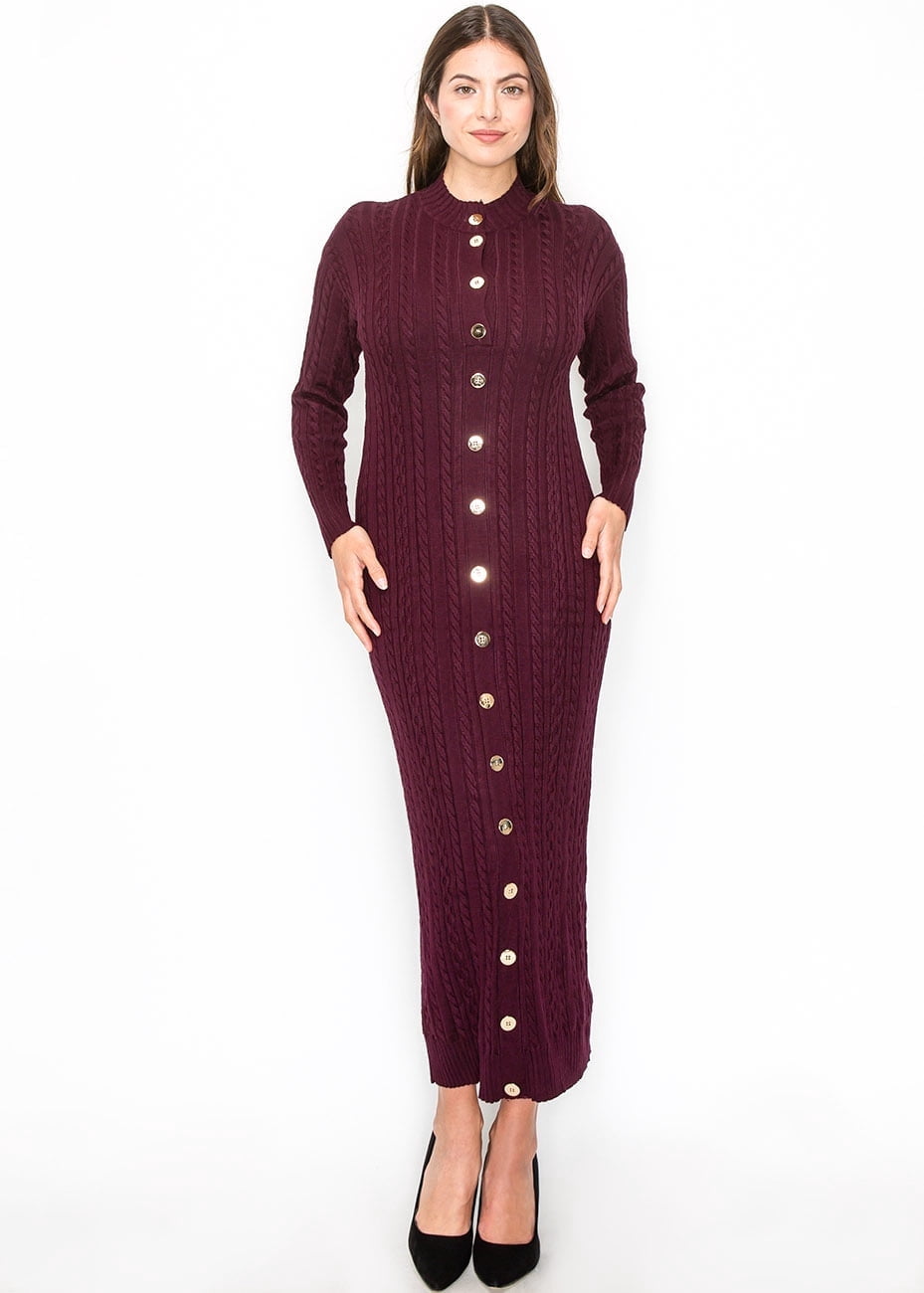 Burgundy Cable Knit Button-Down Dress, S - Walmart.com
