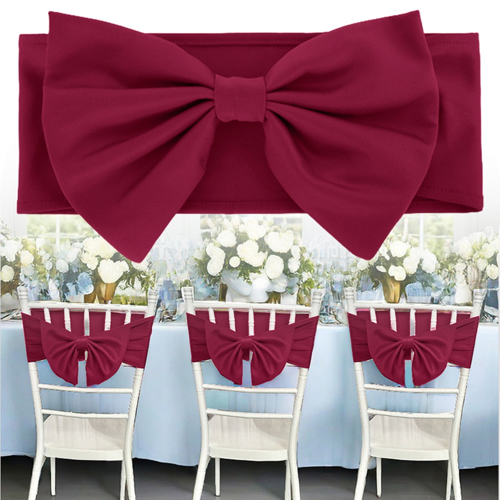 Burgundy Chair Sashes with 3D Bow – Velvet Red Chair Bows for Weddings ...