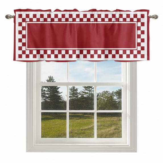 Burgundy Checker Frame Valances for Windows Vintage Geometric Pattern ...