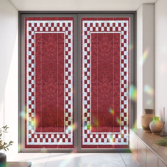 Burgundy Checker Frame Window Privacy Film, Rainbow Film Decorative ...
