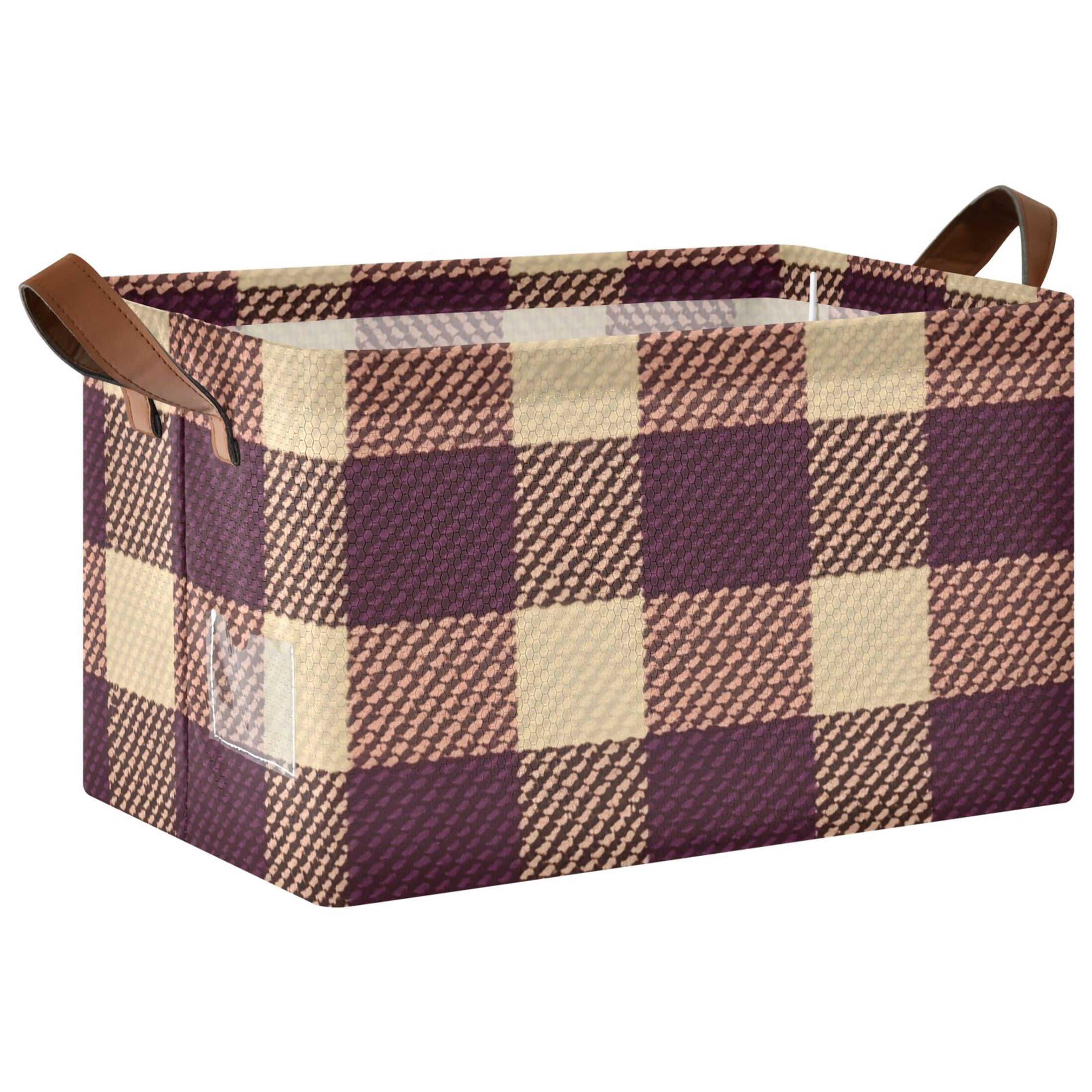 Burgundy Checkered Pattern Collapsible Storage Bin Open Home Shelf ...
